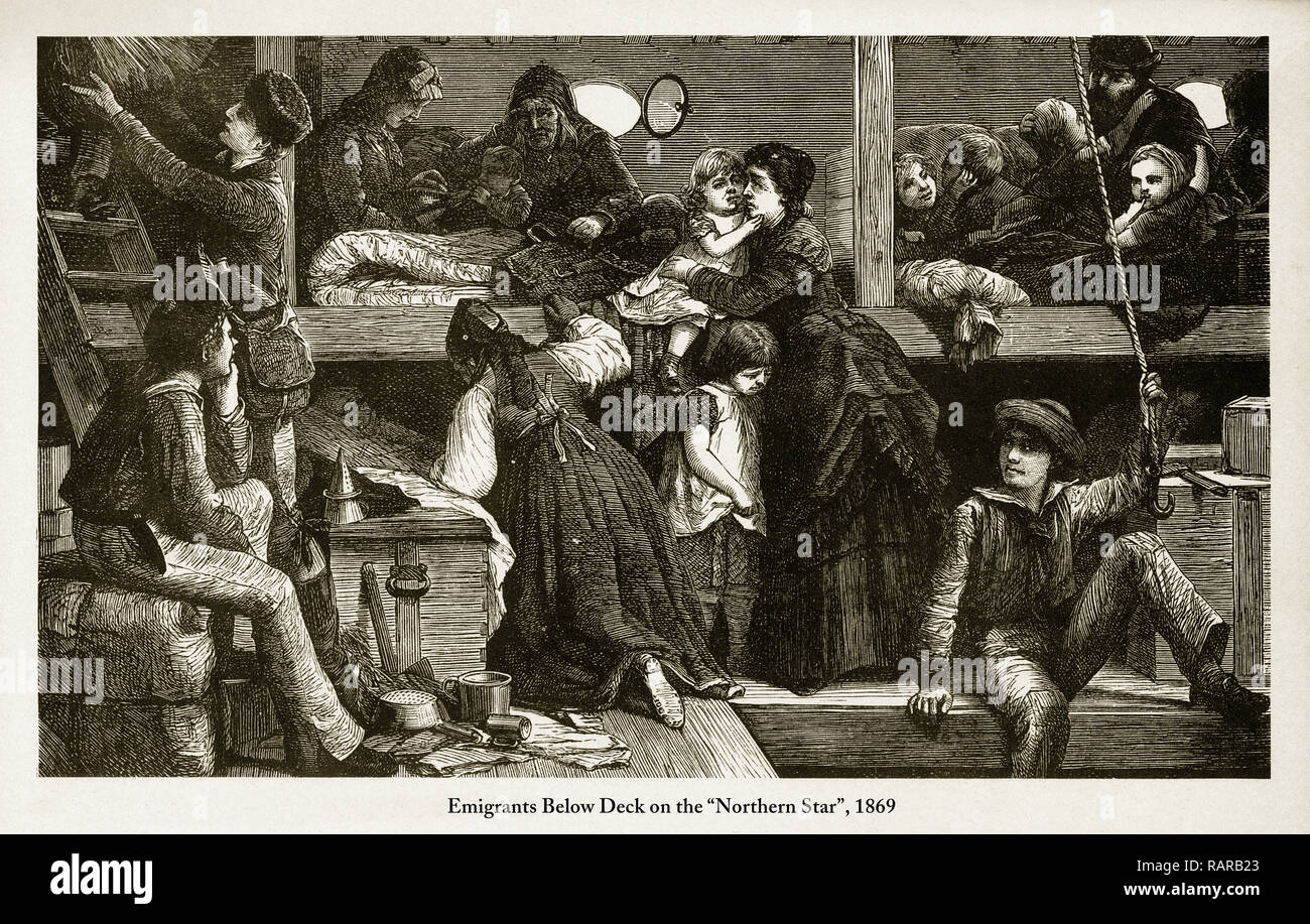 Immigrants Below Deck on “Northern Star”, 1869 Engraving Stock Photo ...