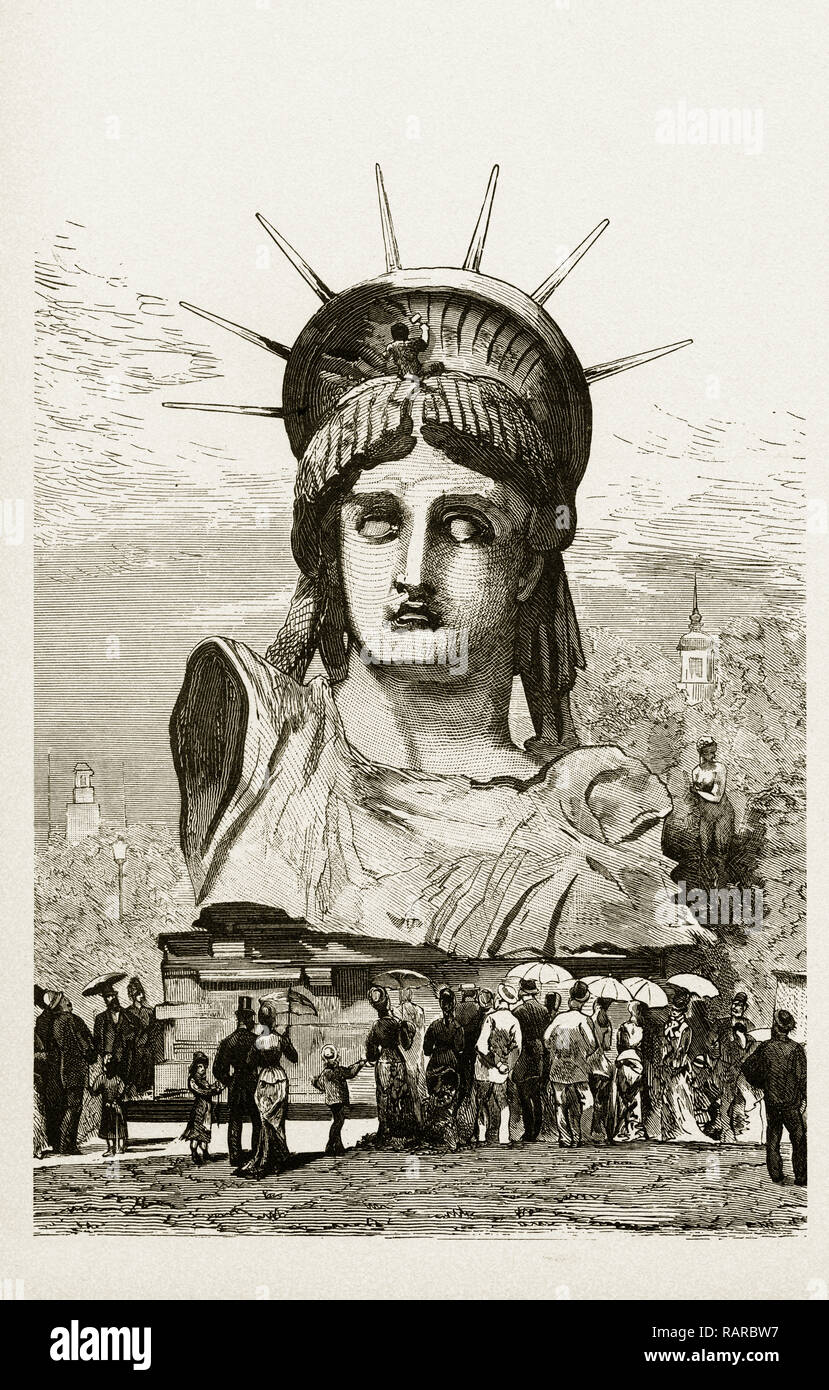 Statue of Liberty On Display in Paris Victorian Engraving, 1878 Stock ...