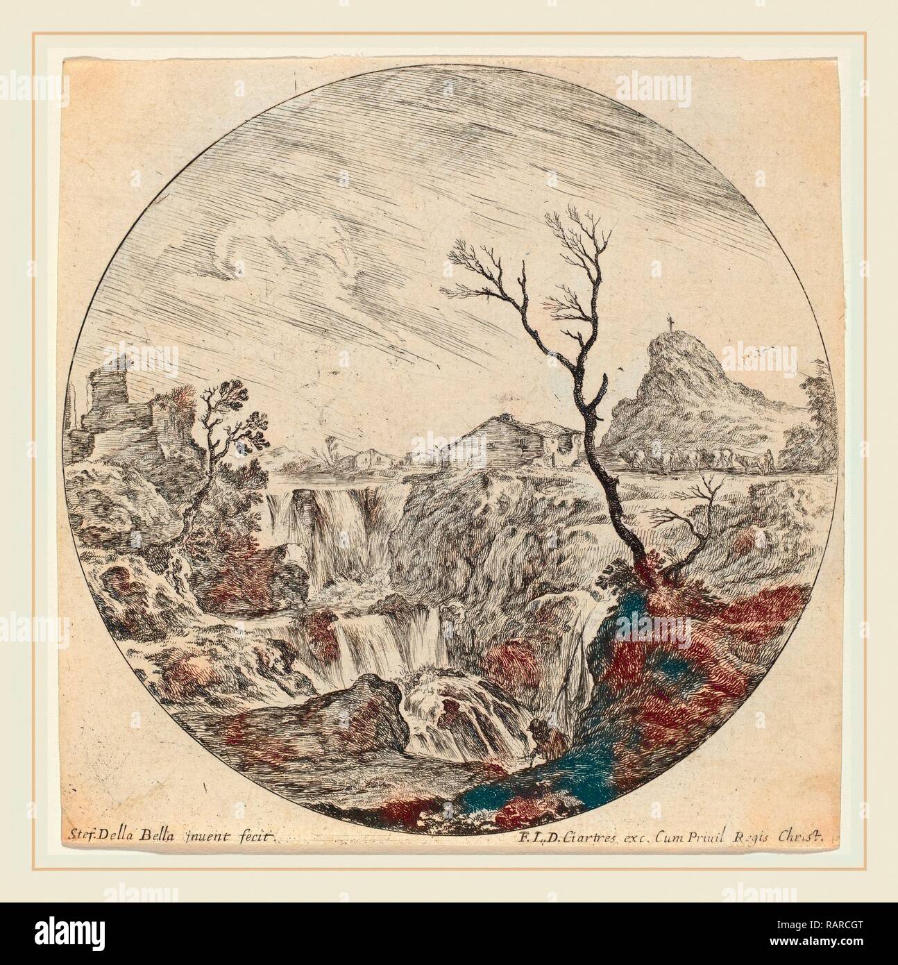 Stefano Della Bella (Italian, 1610-1664), Waterfall with Three Tiers ...