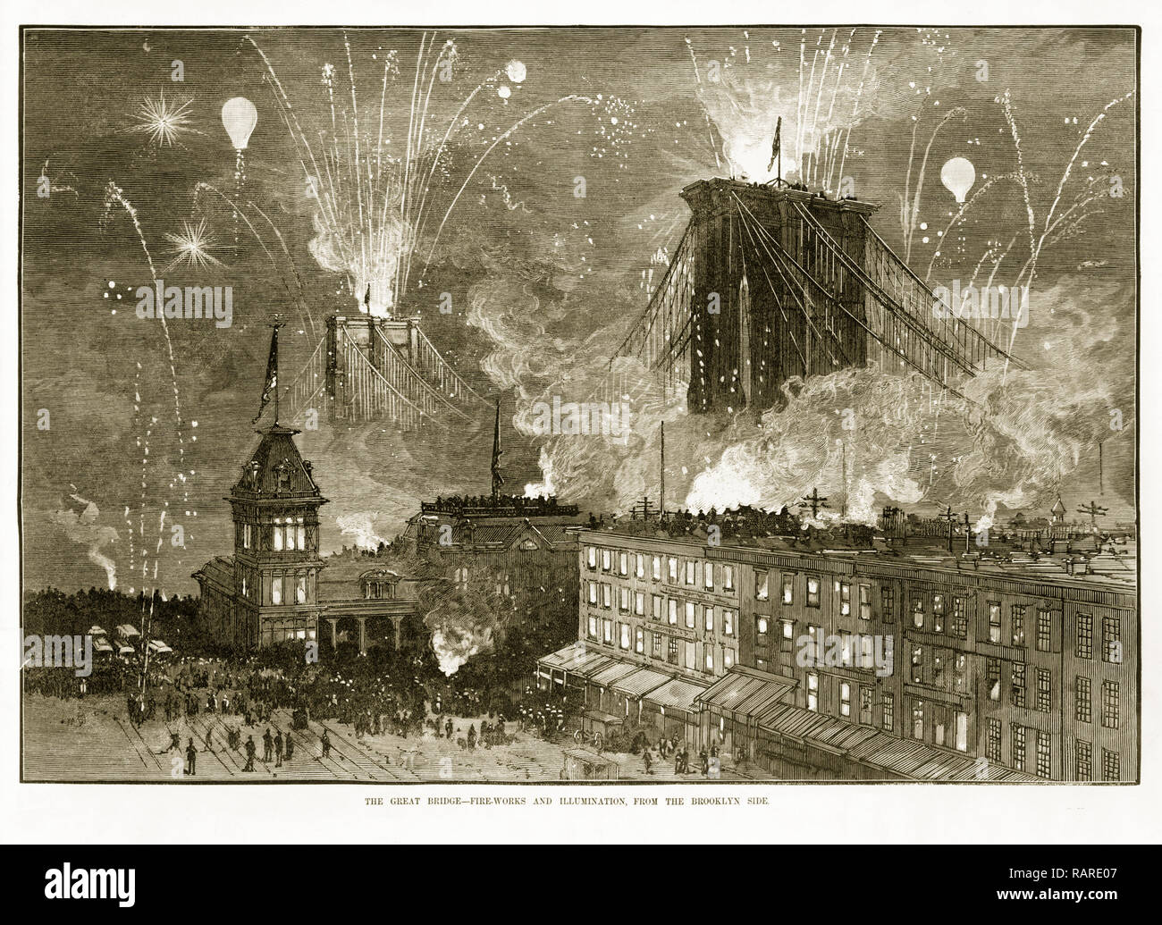 Brooklyn Bridge Opening Celebration Victorian Engraving, 1880 Stock ...