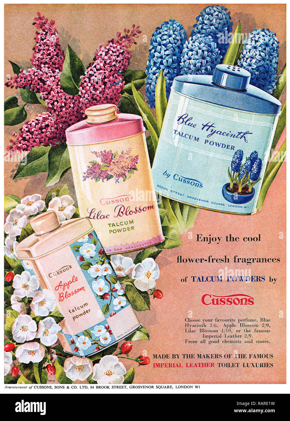 1953 British advertisement for Cussons talcum powder Stock Photo - Alamy