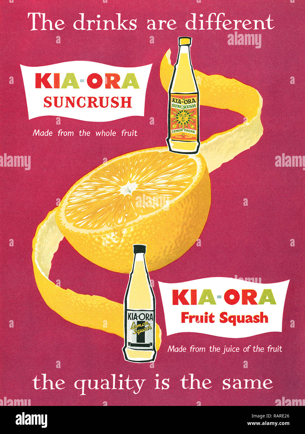 1956 British advertisement for Kia-Ora fruit squashes Stock Photo - Alamy