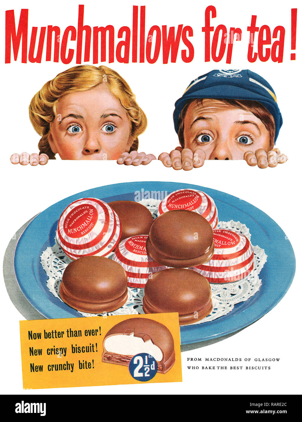 1956 British advertisement for Munchmallows biscuits Stock Photo - Alamy