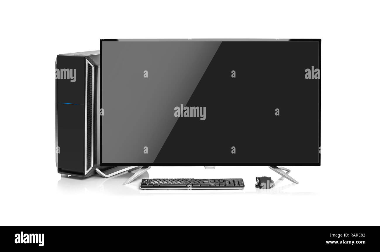 Desktop computer and keyboard and mouse on white Stock Photo - Alamy