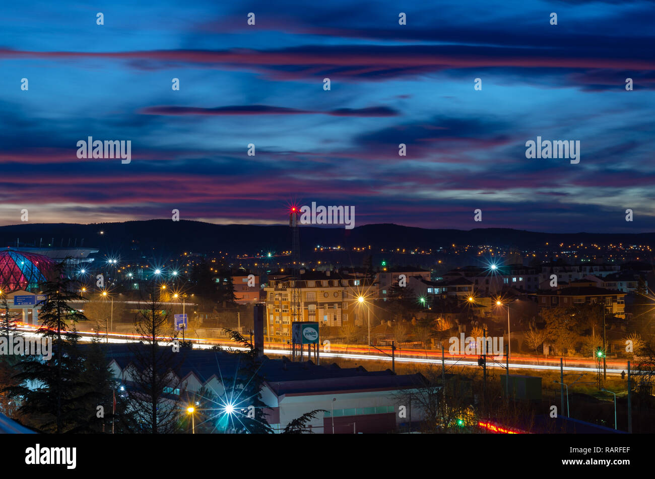 Eskisehir,TURKEY-December 24,2018:City lights and traffic lights are at ...