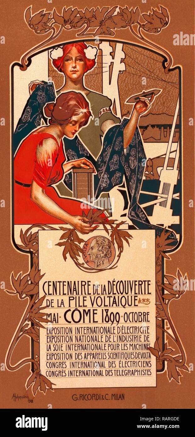 Italian poster for le Centenaire de la Découverte de la Pile Voltaïque ...