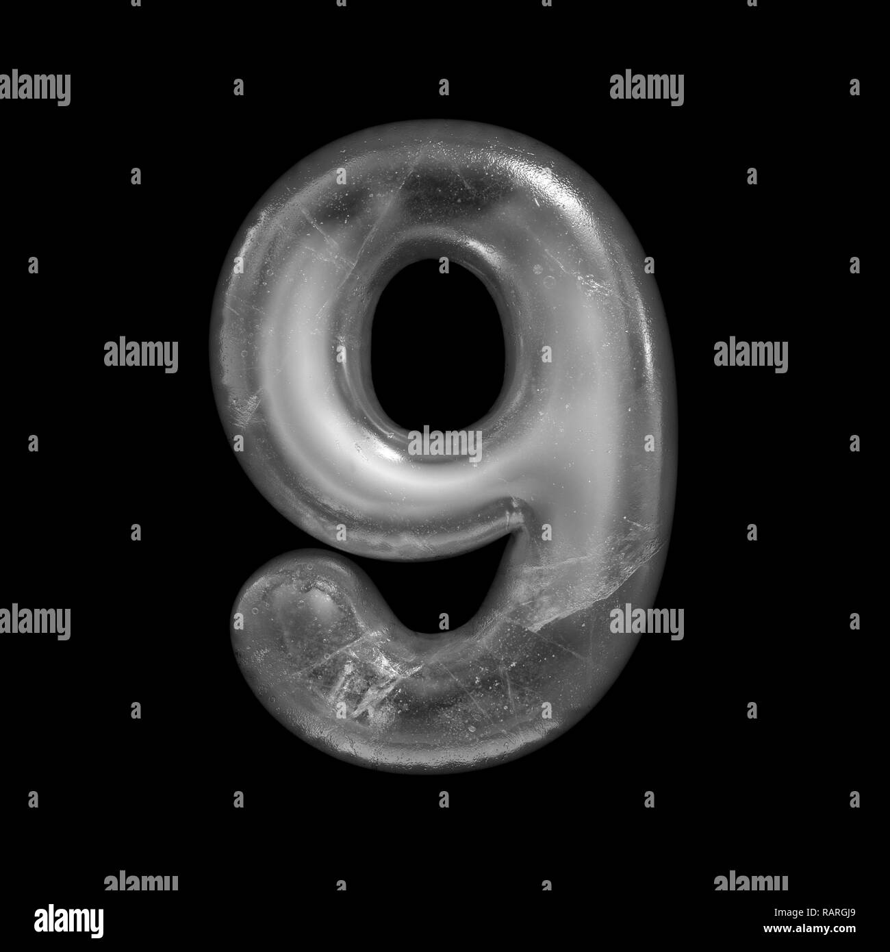 Ice number 9 - 3d Winter digit isolated on black background. This ...