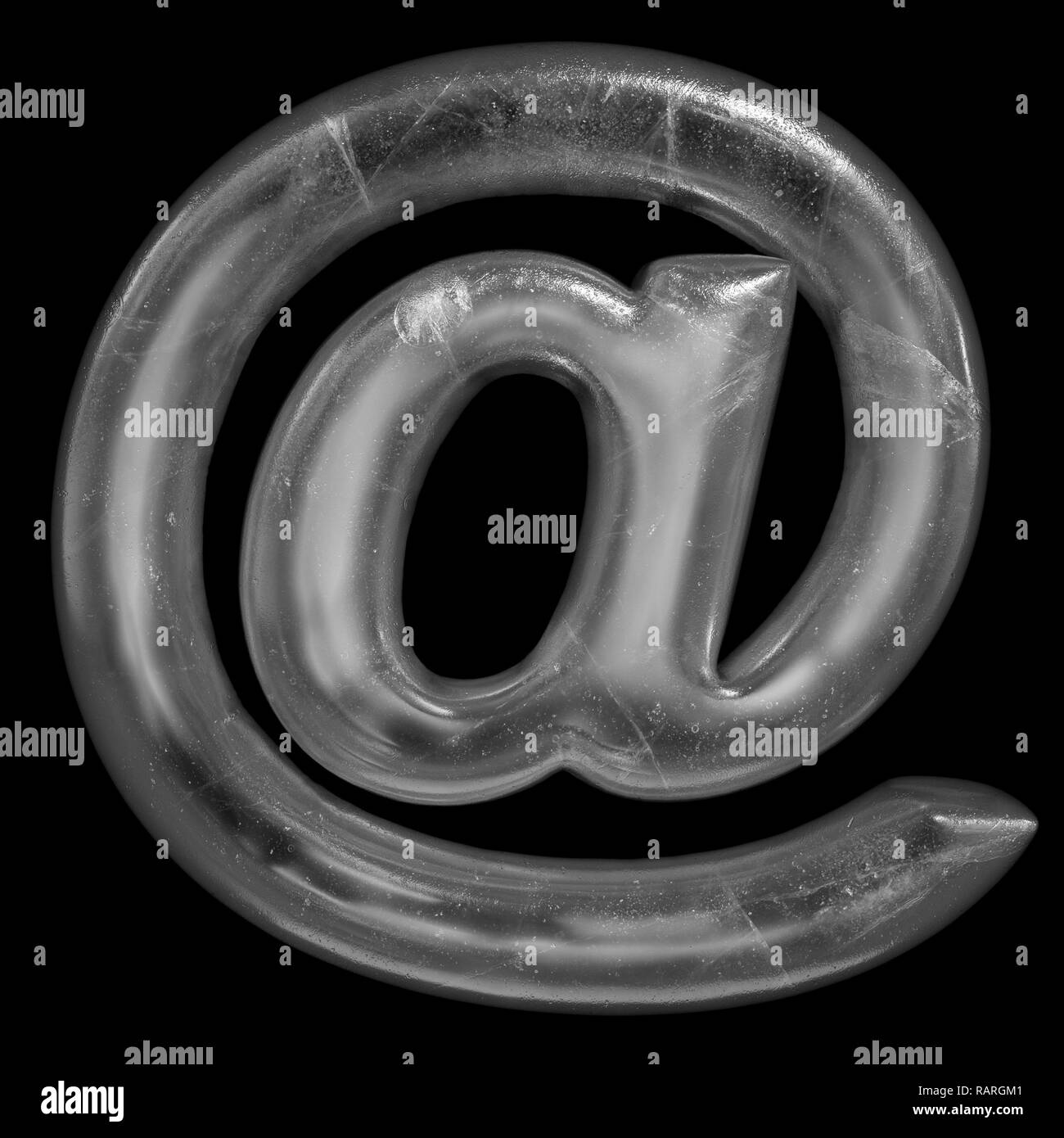 Ice email sign - 3d Arobase symbol Winter isolated on black background ...