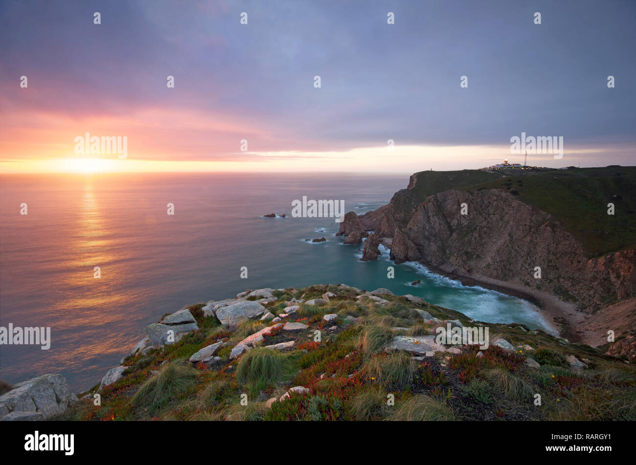 Cabo da Roca, Portugal, sunset Stock Photo - Alamy