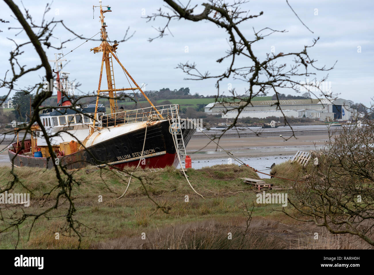 River Torridge, Appledore, Devon, England UK. January 2019. Old boat ...