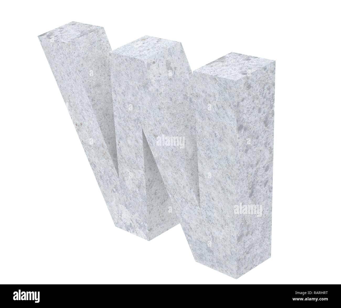 Concrete Capital Letter - W isolated on white background. 3D render ...
