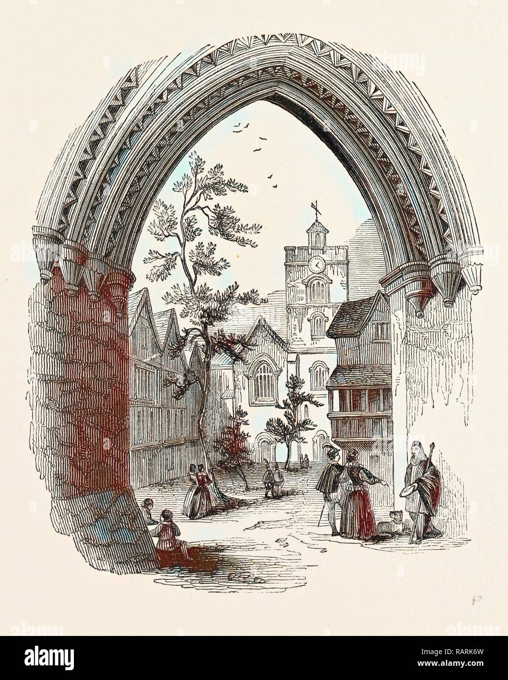 Entrance Bartholomew Close, Smithfield, London, England, engraving 19th ...