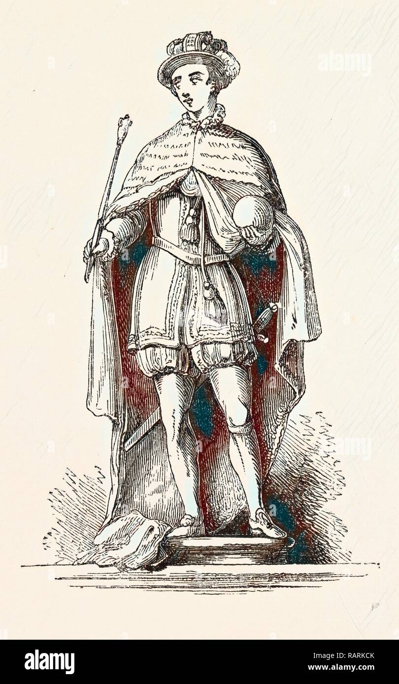 Statue Edward VI., London, England, engraving 19th century, Britain, UK ...
