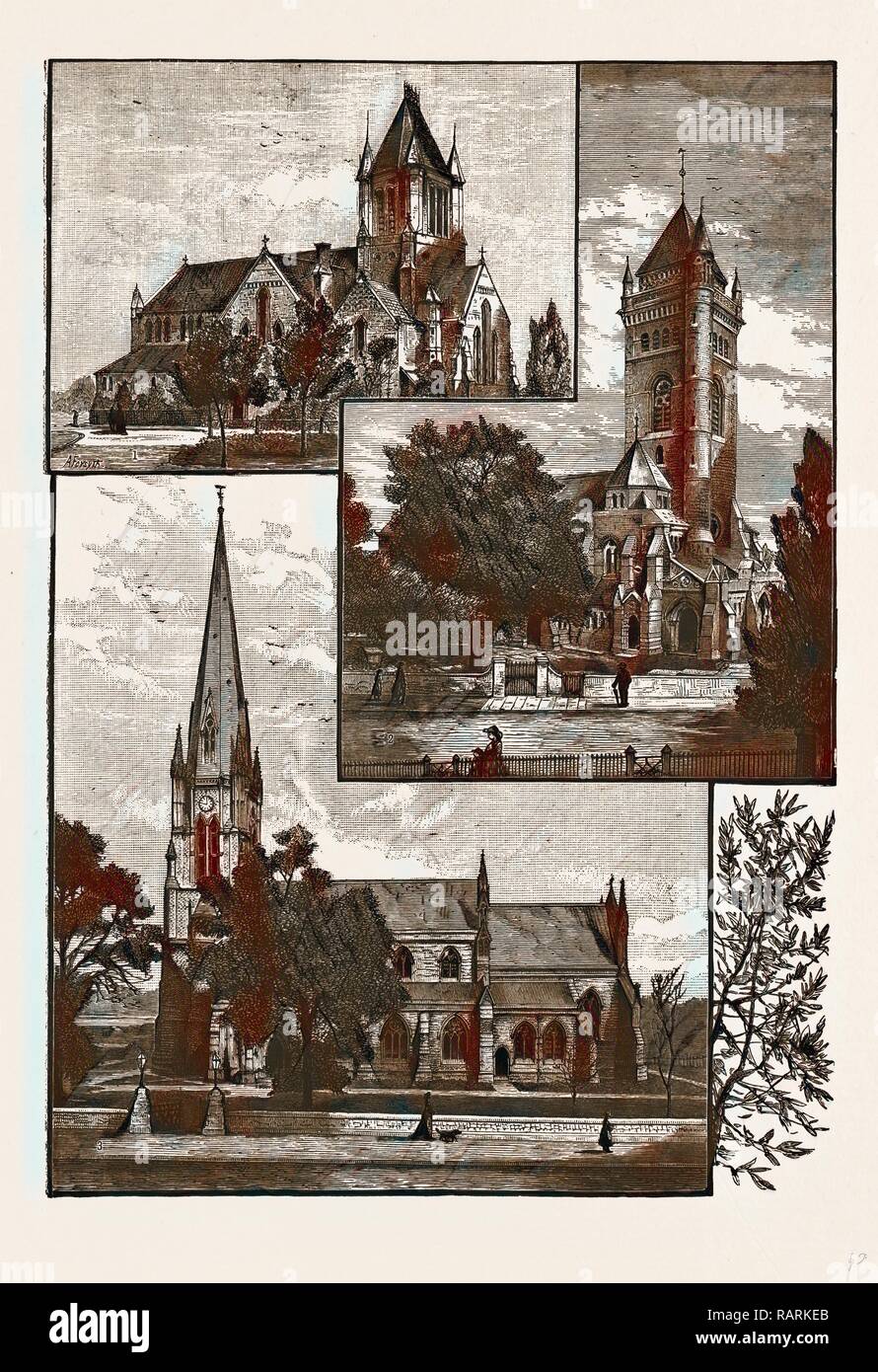 EALING CHURCHES, UK, engraving 1881 - 1884. Reimagined by Gibon ...