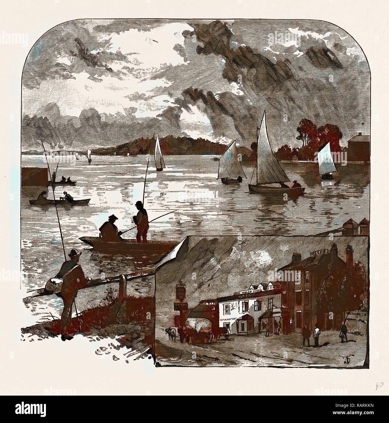 THE WELSH HARP AND RESERVOIR, UK, engraving 1881 - 1884. Reimagined by ...