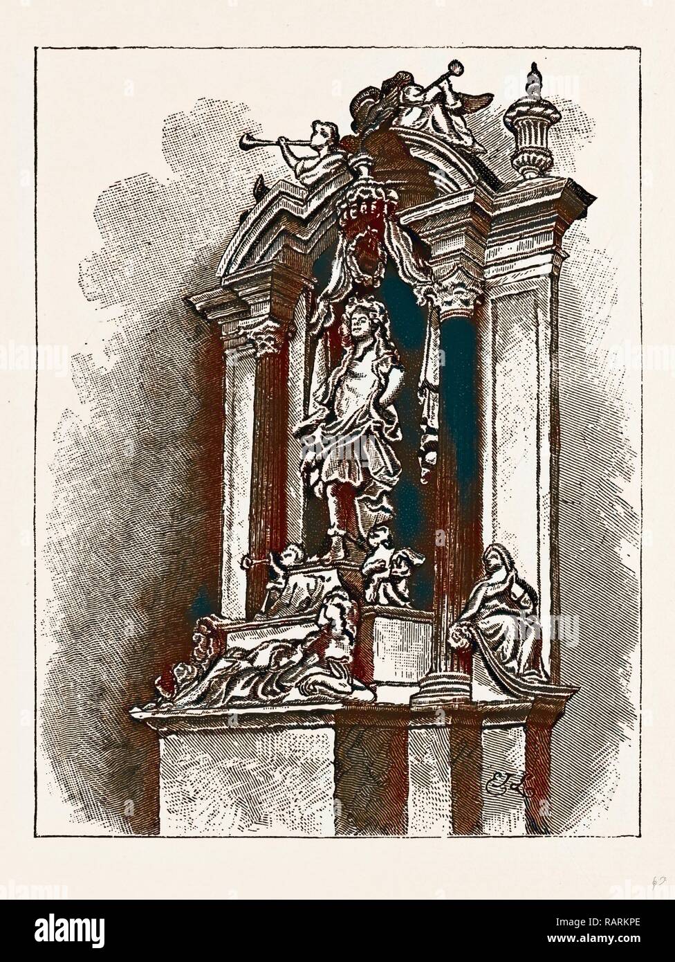 MONUMENT TO SIR J. CHILD, WANSTEAD CHURCH, UK, engraving 1881 - 1884 ...