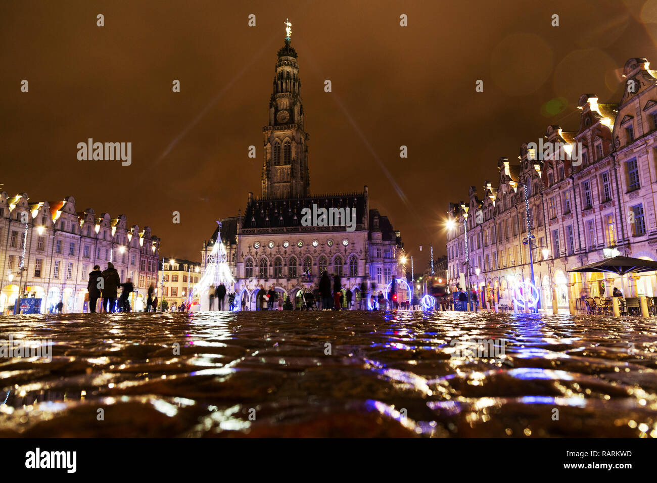 The town hall and Heroes Square (Place des Héros) in Arras, France. The ...