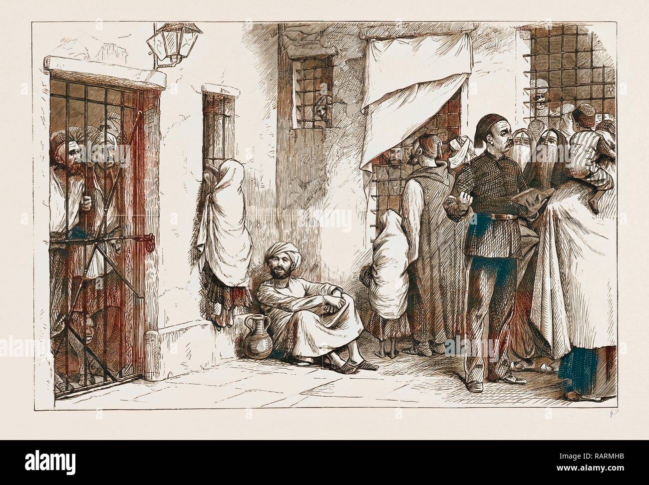 LIFE AT CAIRO, EGYPT, 1876: THE PRISON YARD: PRISONERS RECEIVING VISITS ...