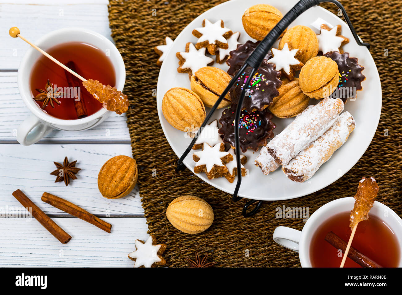 Assorted Mixed Cookies, Variety Flavors with Tea Stock Photo - Alamy
