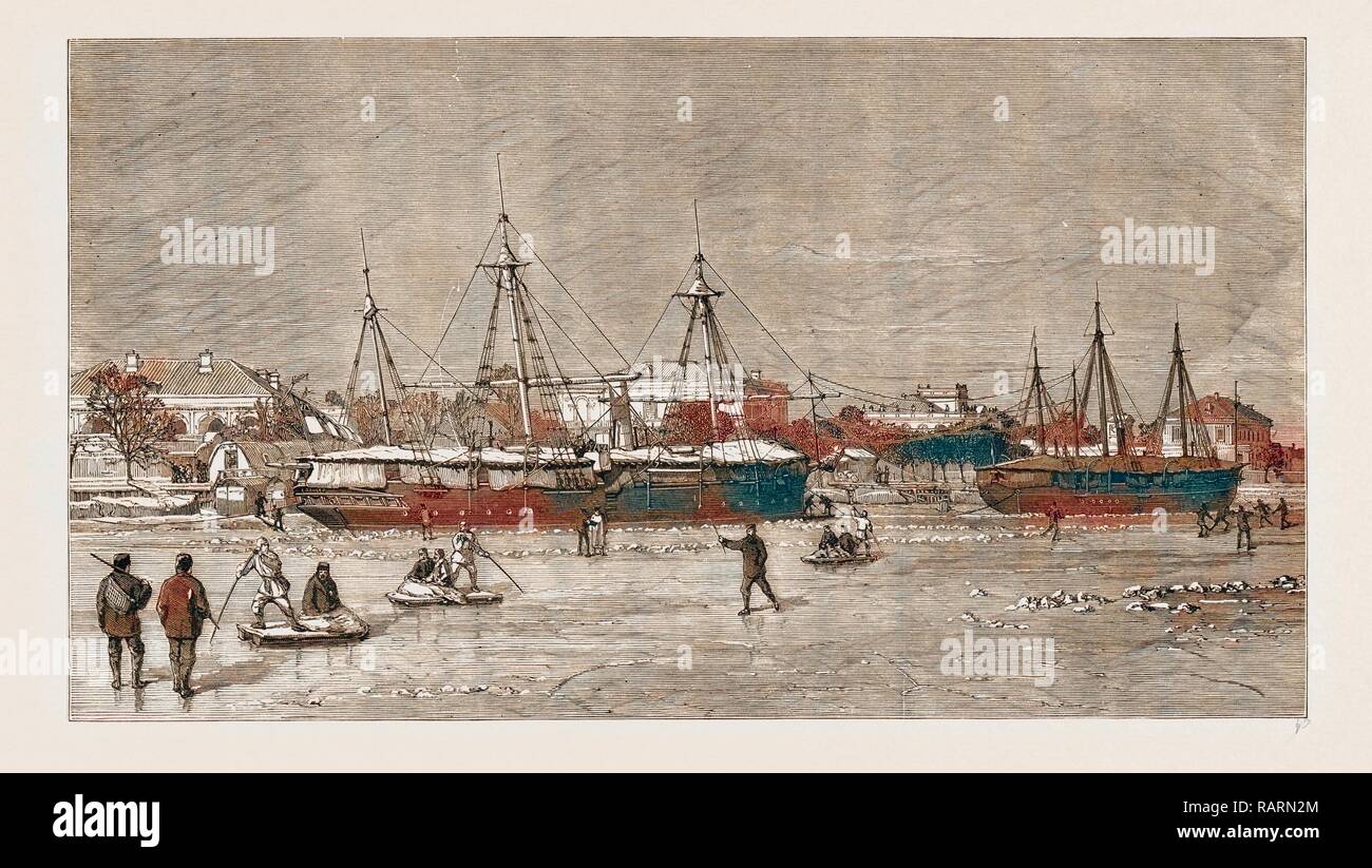 H.M.S. 'GROWLER' FROZEN IN AT TIENTSIN, PEIHO RIVER, CHINA, 1876 ...