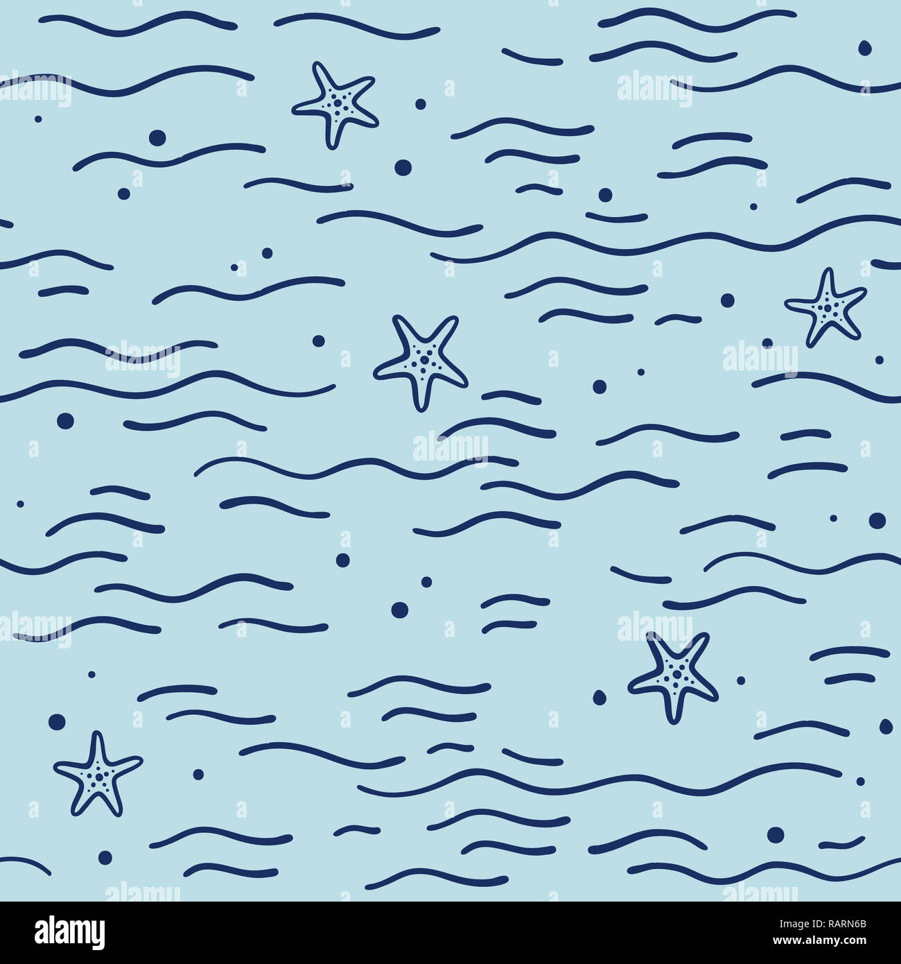 Wave blue pattern. Nautical background in vector in linear style. Drawn ...