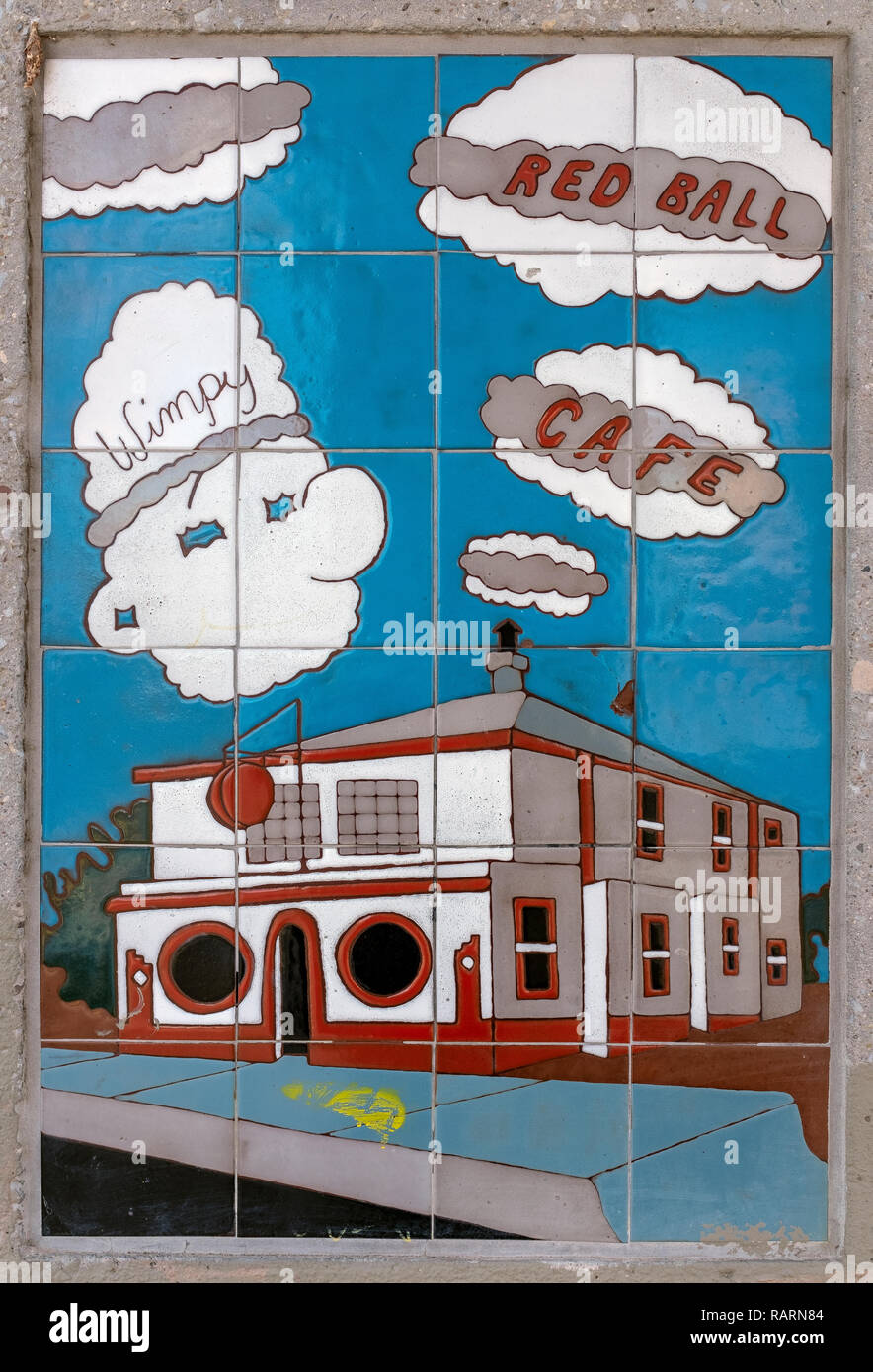 tiles depicting "Red Ball Cafe" home of the Wimpy burger Stock Photo ...