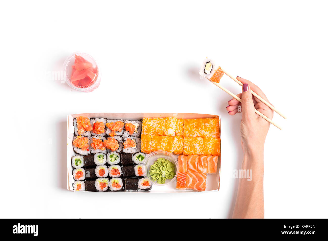Sushi delivery to go set japanese chinese food isolated white Stock ...