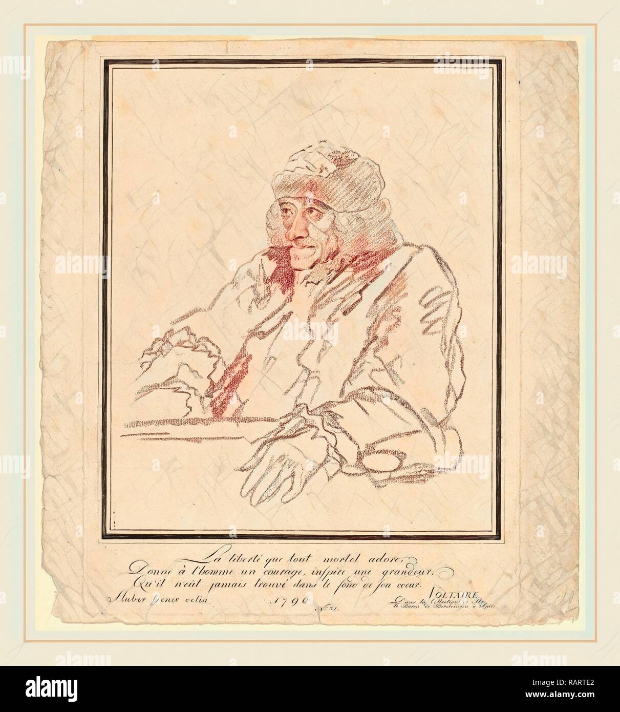 Jean Huber, Voltaire, Swiss, 1721-1786, 1790, stipple engraving in red ...