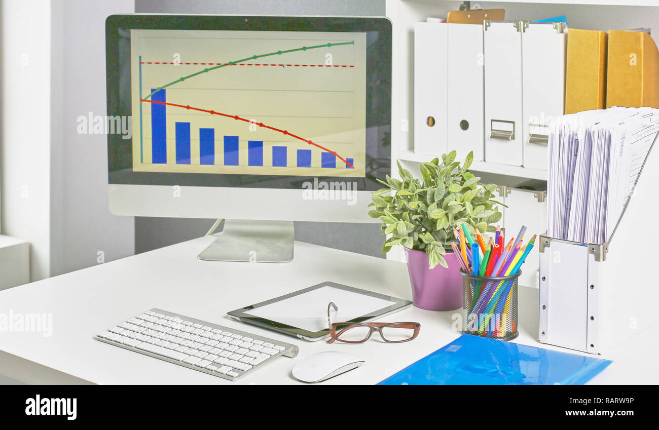 Workspace presentation mockup, Desktop computer and office supplies on ...