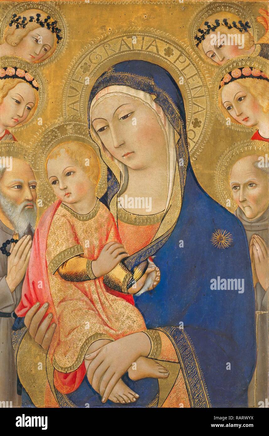 Sano di Pietro, Madonna and Child with Saint Jerome, Saint Bernardino, and Angels, Italian, 1405 ...