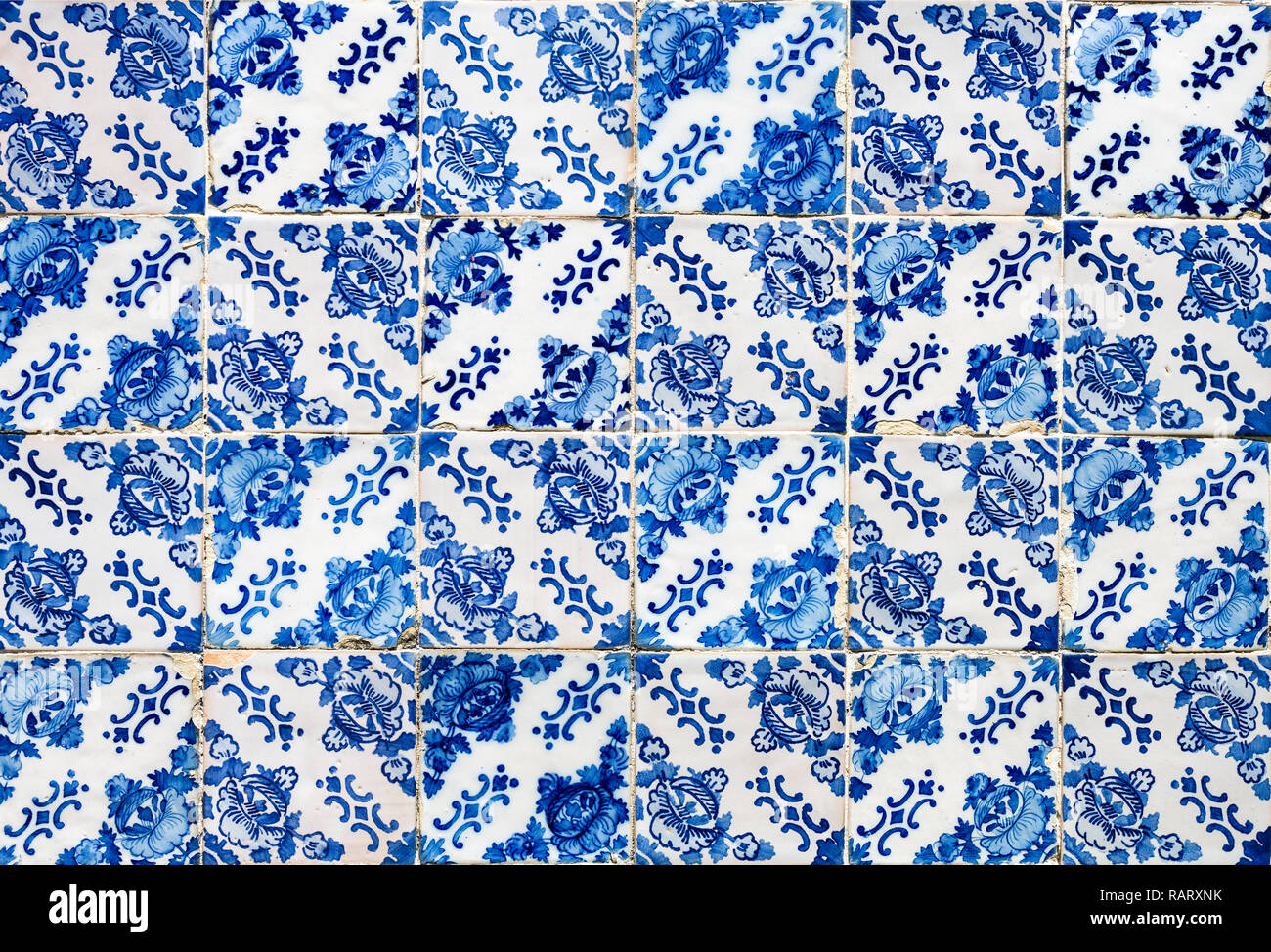 18th century blue tiles covering the facade of the Baroque Church of ...