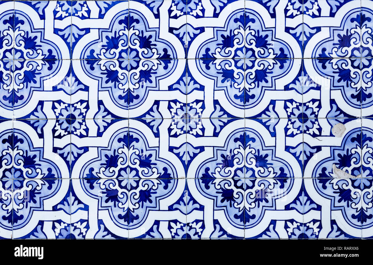 Traditional Portuguese blue tiles covering the facade of the Church of ...