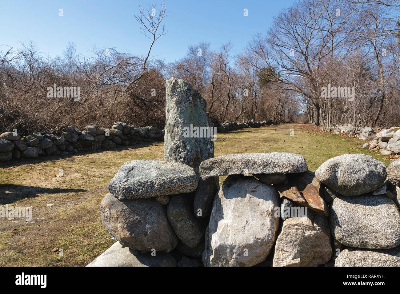 Stone wall on the grounds of Odiorne Point State Park in Rye, New ...