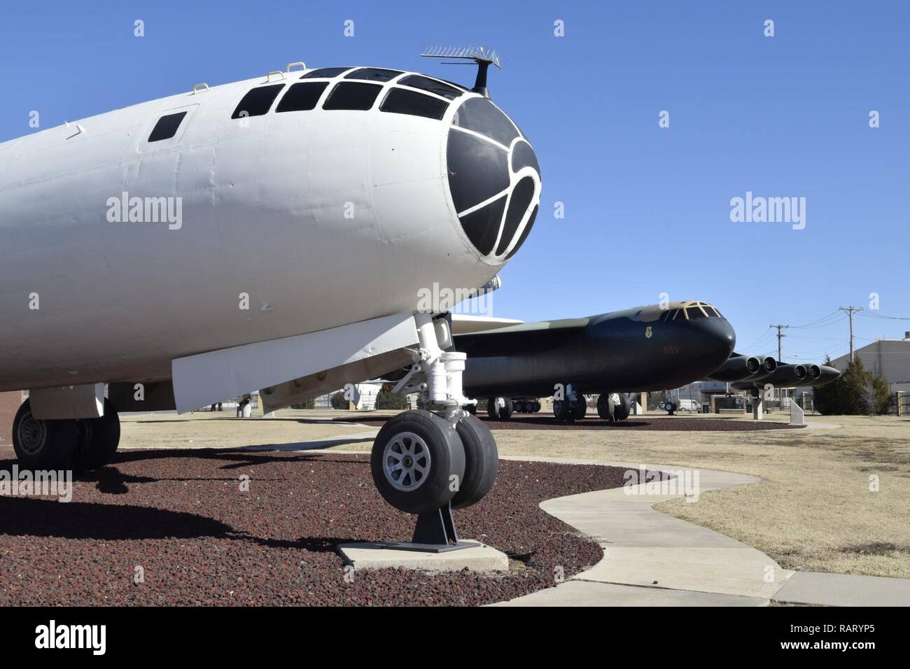 The nose of a Boeing WB-29 Superfortress stands in the foreground ...