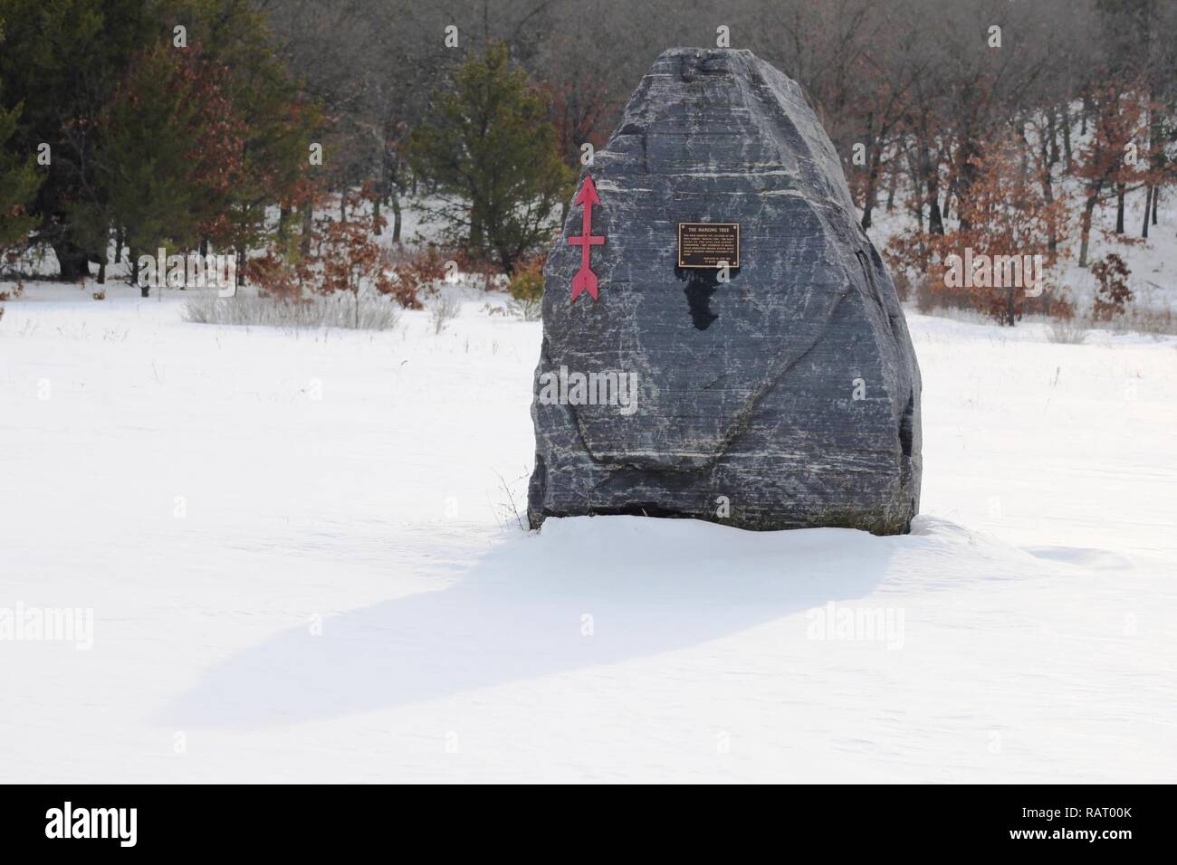 An arrowhead-shaped boulder that was placed at an area on Fort McCoy’s ...
