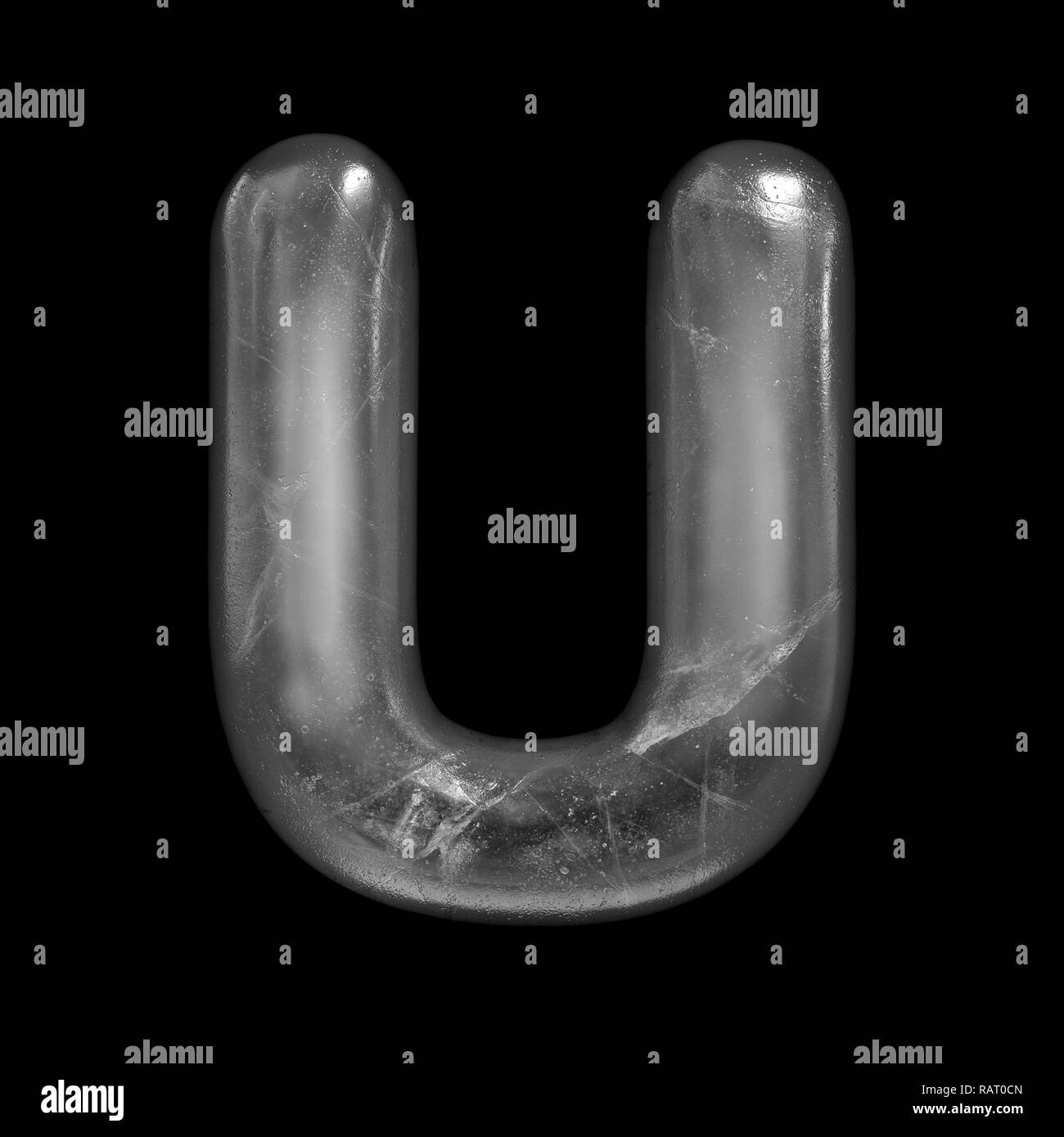 Ice letter U - Upper-case 3d Winter font isolated on black background ...