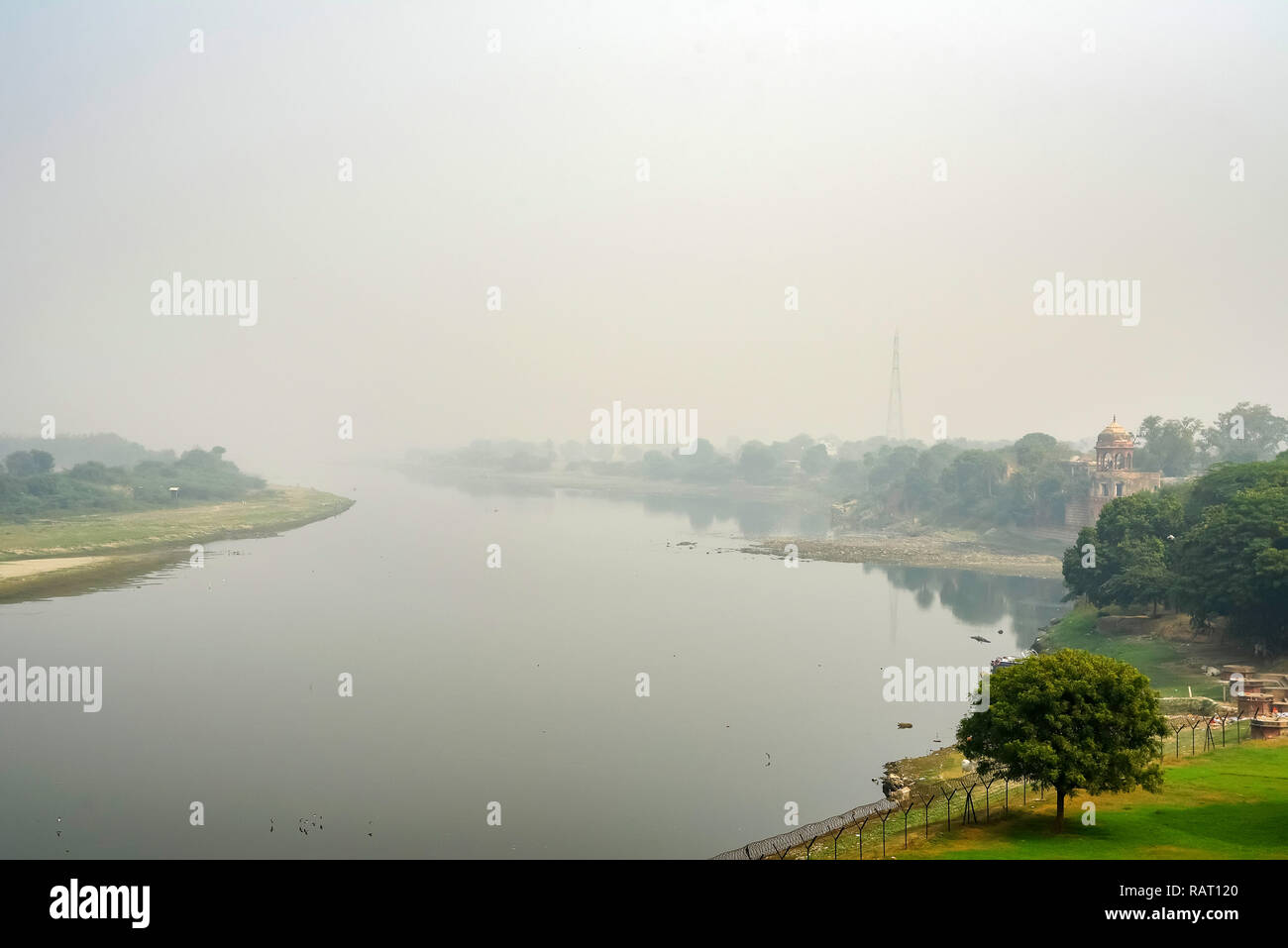 View of Yamuna River behind the Taj Mahal in Agra, India Stock Photo ...