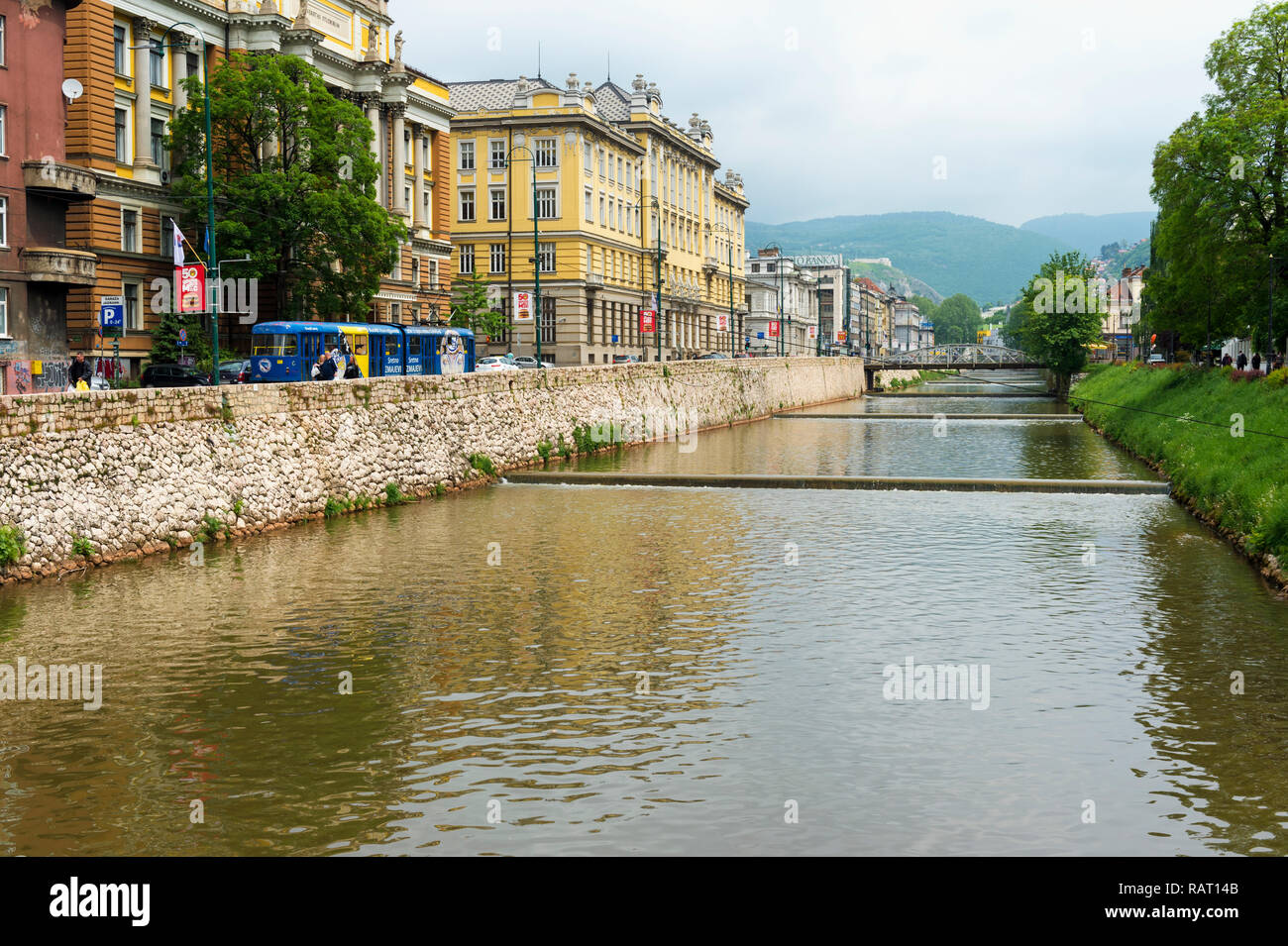 Sarajevo University and Miljacka river, Bosnia and Herzegovina Stock ...