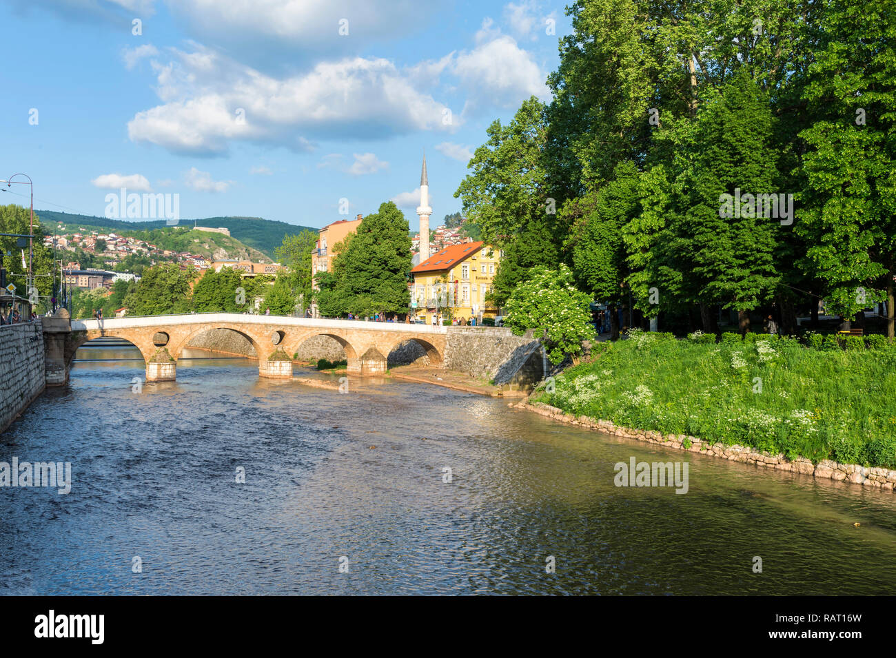 Latin bridge over the Miljacka river, Sarajevo, Bosnia and Herzegovina ...