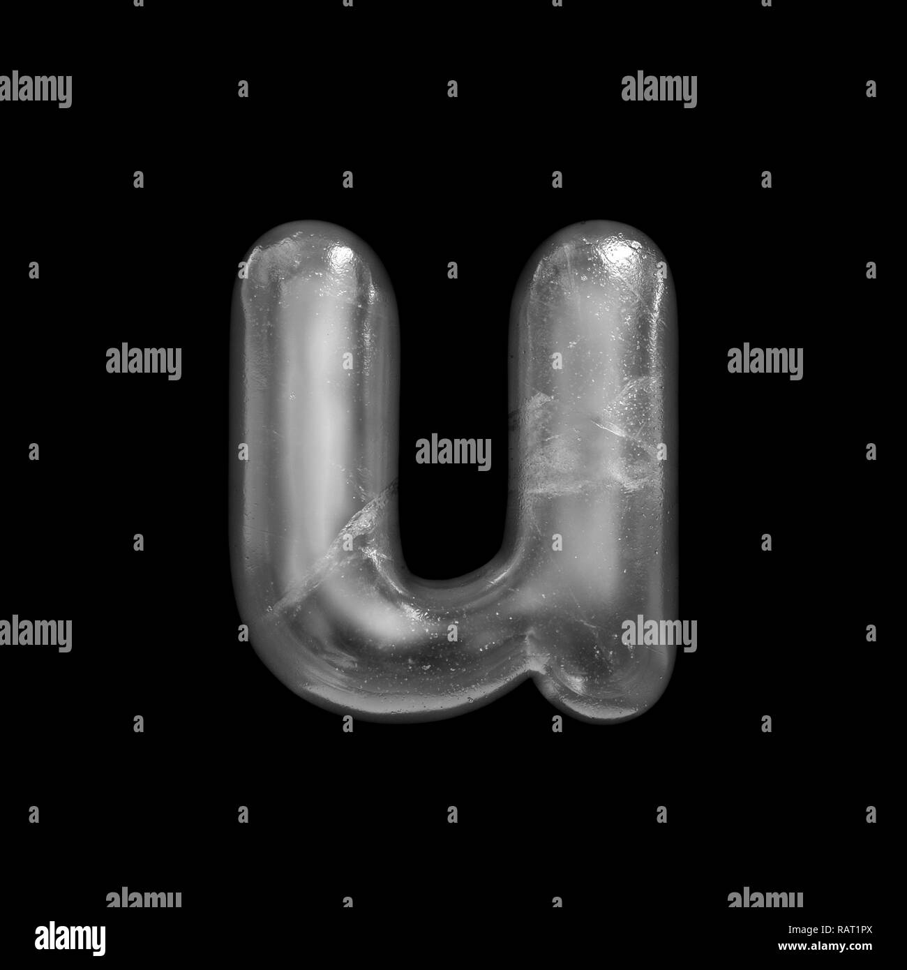 Ice letter U - Small 3d Winter font isolated on black background. This ...