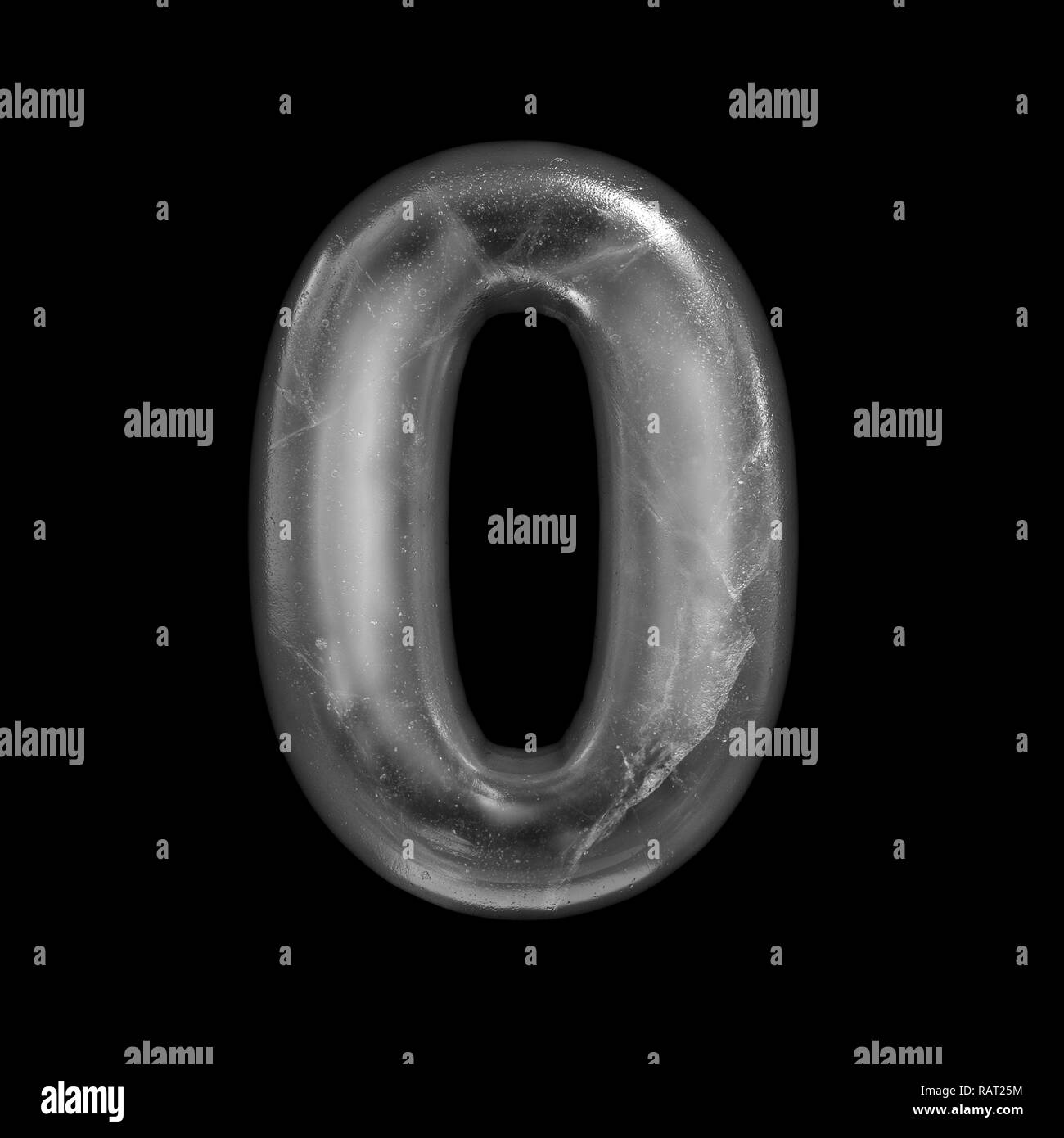 Ice number 0 - 3d Winter digit isolated on black background. This ...