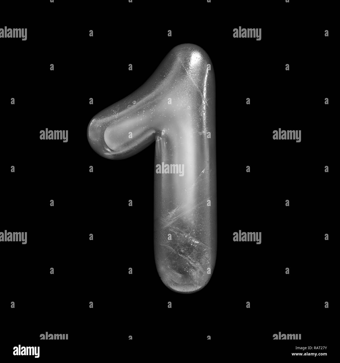 Ice number 1 - 3d Winter digit isolated on black background. This ...