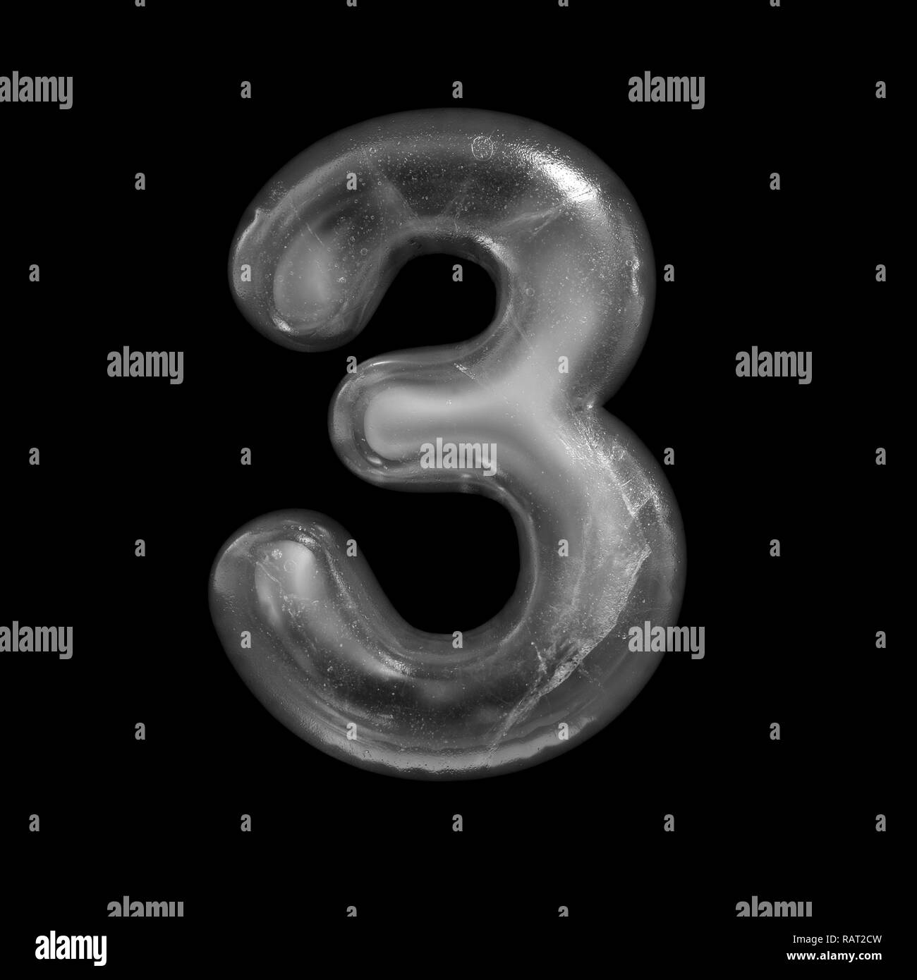 Ice number 3 - 3d Winter digit isolated on black background. This ...
