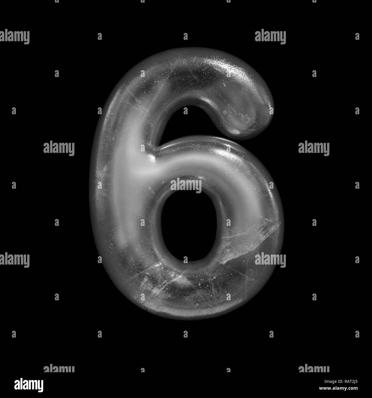 Ice number 6 - 3d Winter digit isolated on black background. This ...