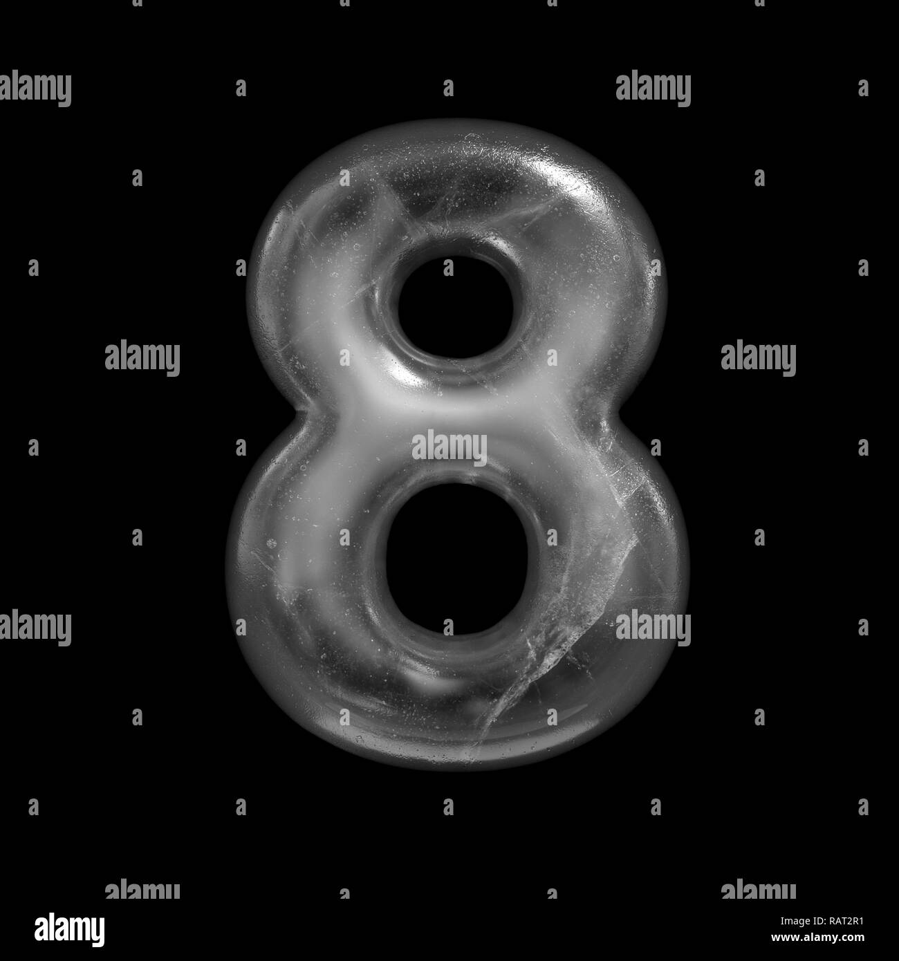 Ice number 8 - 3d Winter digit isolated on black background. This ...