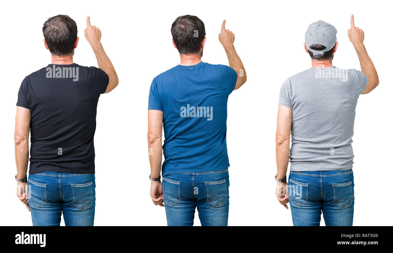 Collage of handsome senior man over white isolated background Posing ...