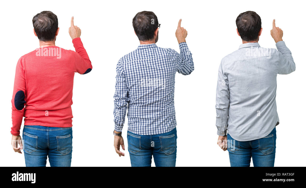 Collage of handsome senior man over white isolated background Posing ...