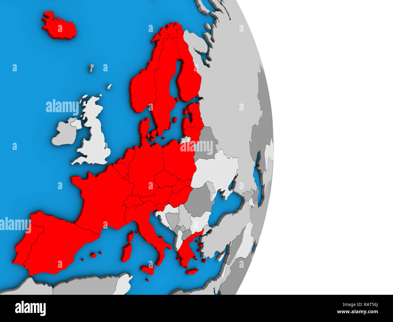Schengen Area members on simple political 3D globe. 3D illustration ...