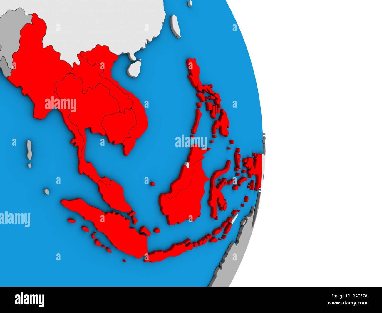ASEAN memeber states on simple political 3D globe. 3D illustration ...