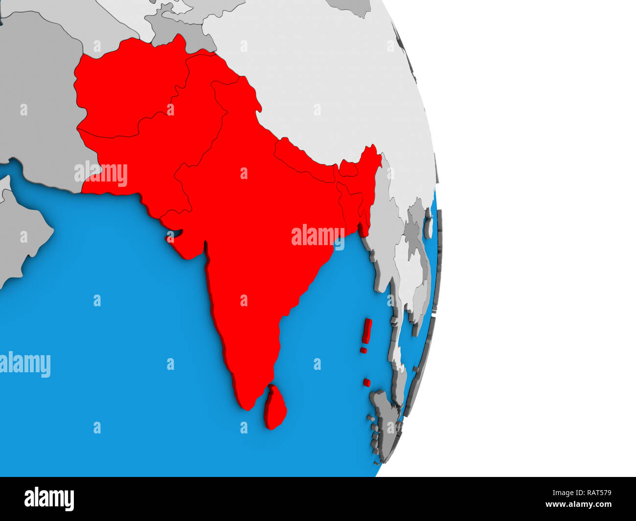 SAARC memeber states on simple political 3D globe. 3D illustration ...